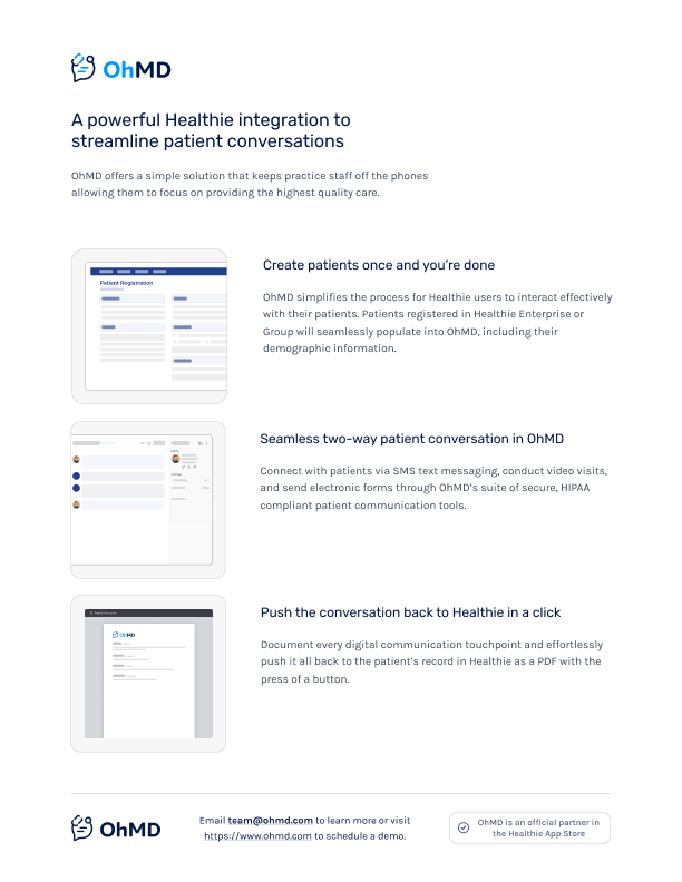 OhMD HIPAA compliant messaging - The Harbor by Healthie